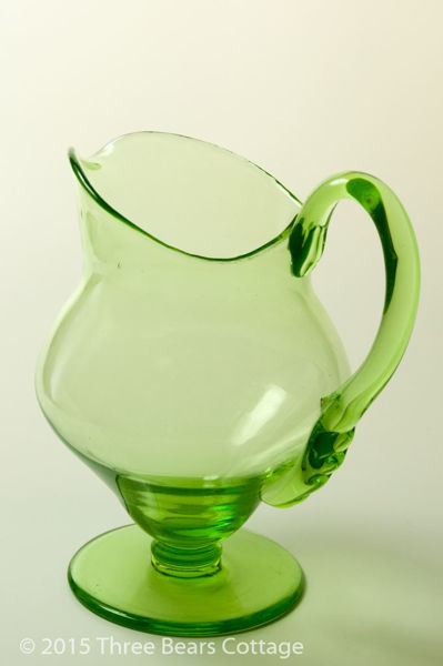 Green Vaseline Glass Jug with Foot at 3bc Vintage Shop