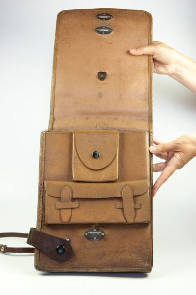 Large Brown Leather Military Map Bag at 3bc Vintage Shop