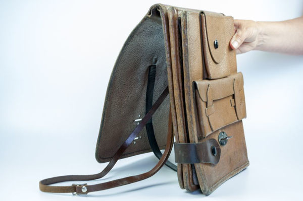 Large Brown Leather Military Map Bag at 3bc Vintage Shop