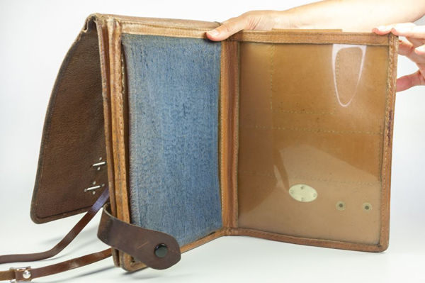 Large Brown Leather Military Map Bag at 3bc Vintage Shop