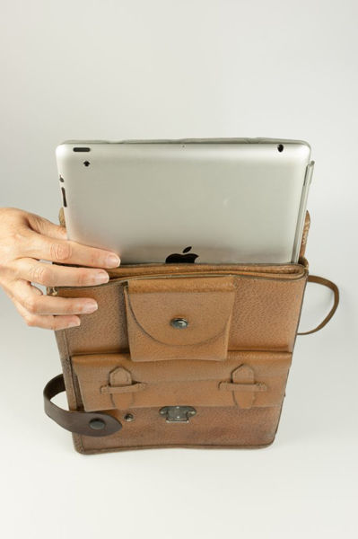 Large Brown Leather Military Map Bag at 3bc Vintage Shop